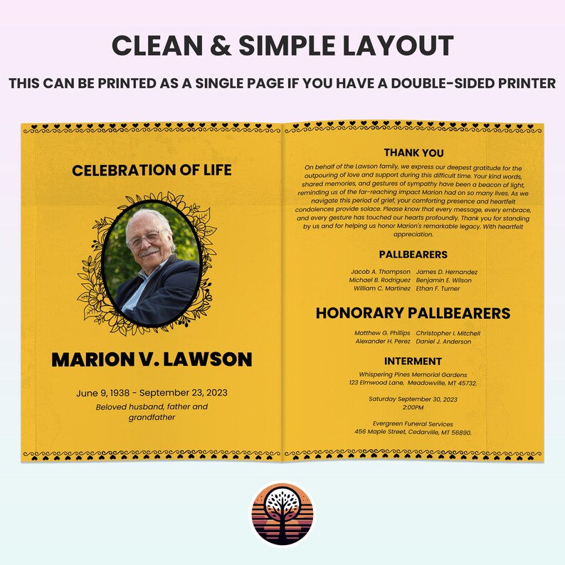 Funeral Program Template - Printable Order of Service for Celebration ...