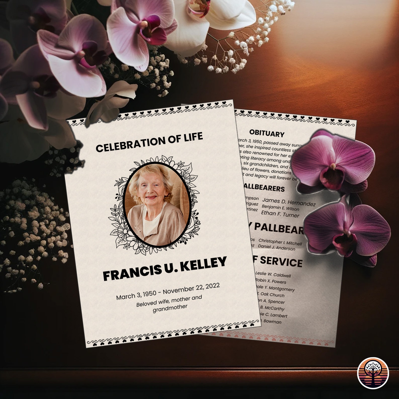 Funeral Program Template Printable Order of Service for Celebration of ...