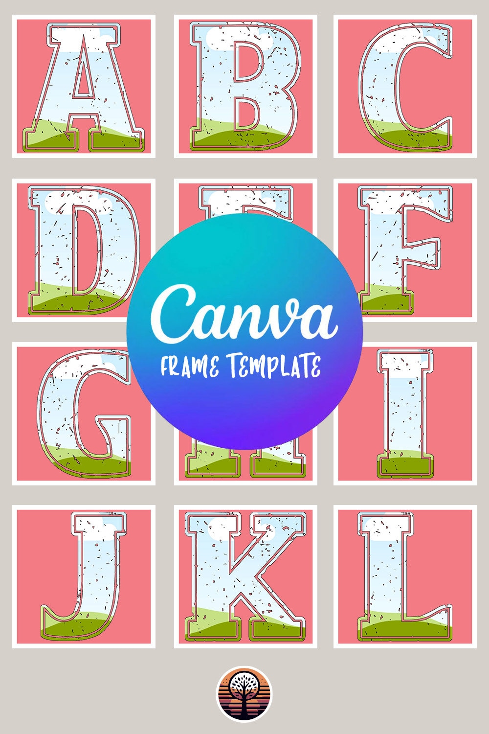 Rough Vintage College Alphabet Canva Frame Template Create Your Own ...