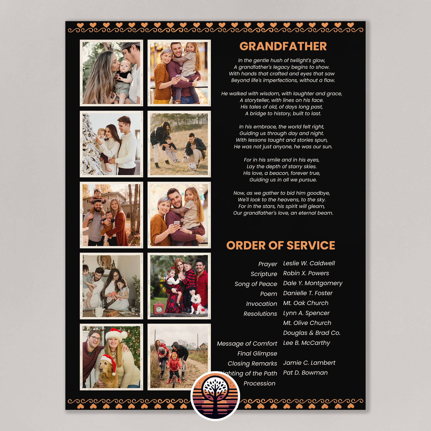 Funeral Program Template Printable Order of Service for Celebration of ...