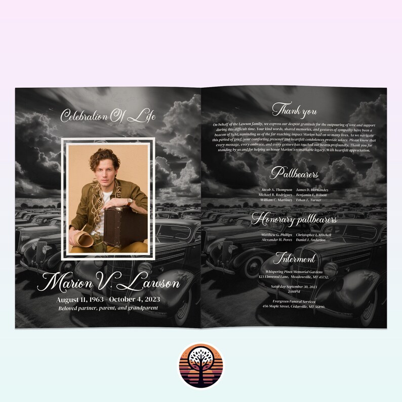Funeral Program Template Printable Order of Service for Celebration of ...