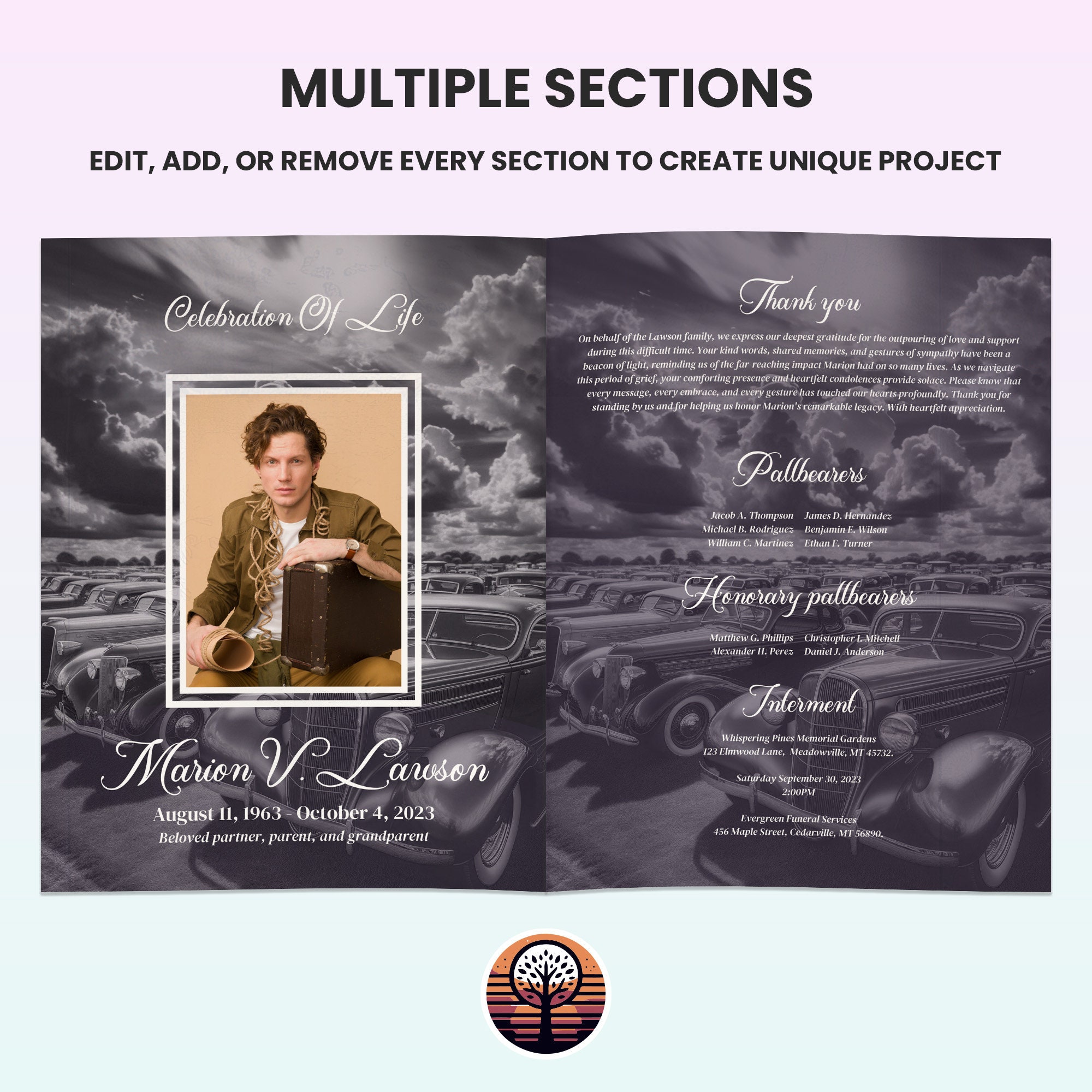 Funeral Program Template - Printable Order of Service for Celebration ...