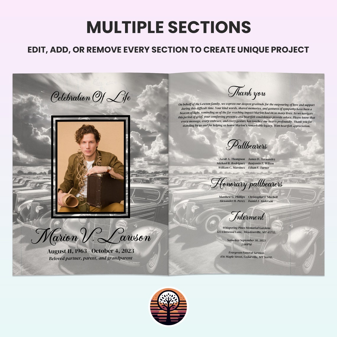 Funeral Program Template Printable Order of Service for Celebration of ...