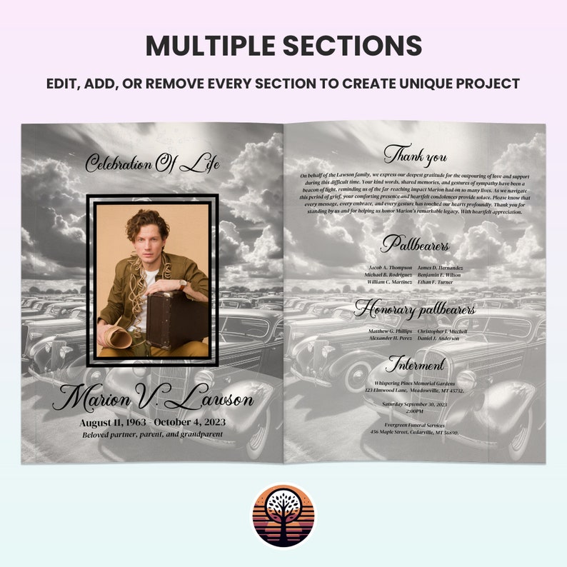 Funeral Program Template - Printable Order of Service for Celebration ...
