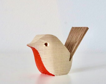 Little Chirpy: Red Walnut, Cute Wooden Robin, Handmade Bird Figurine ...