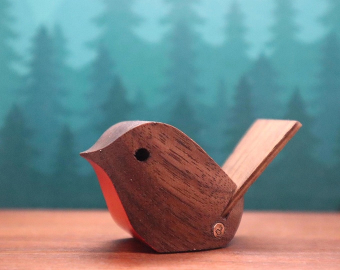 Little Chirpy: Red Walnut, Cute Wooden Robin, Handmade Bird Figurine ...