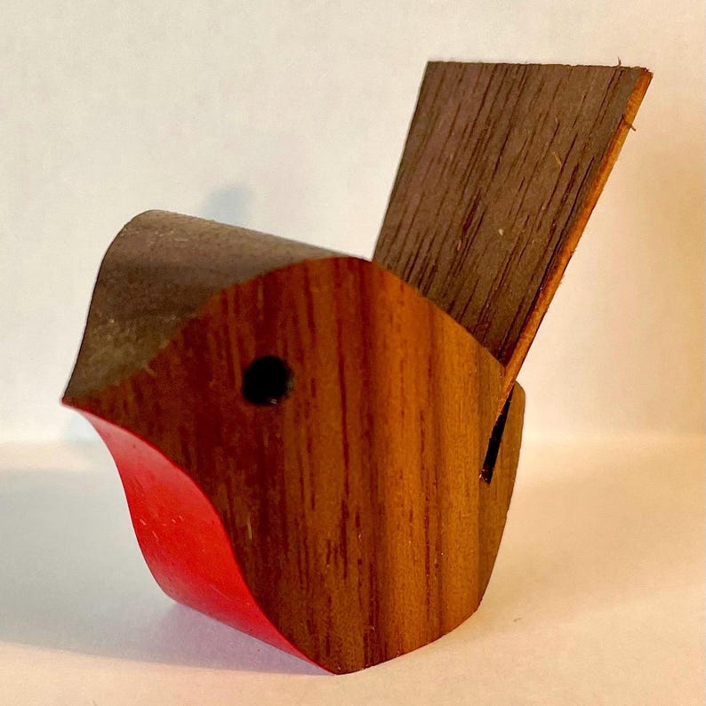 Little Chirpy: Red Walnut, Cute Wooden Robin, Handmade Bird Figurine ...