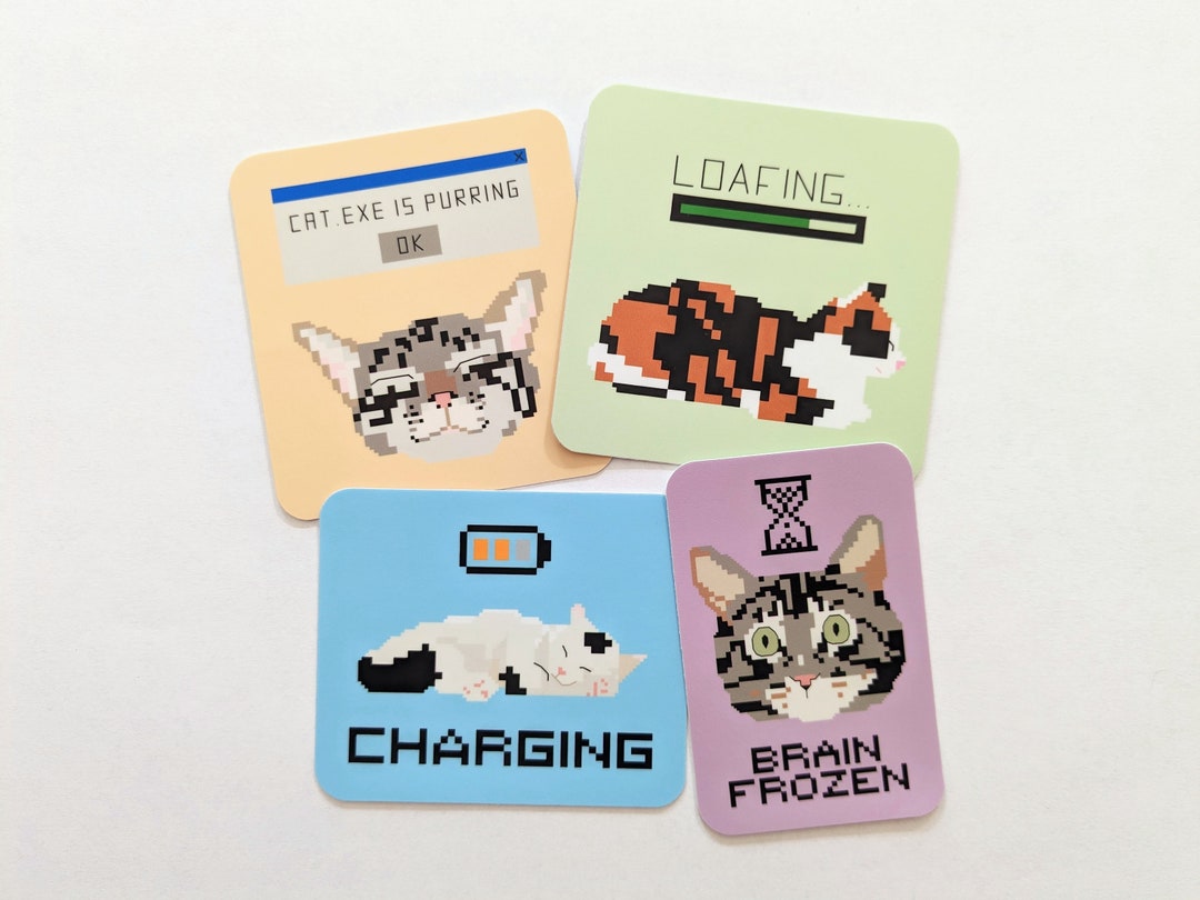 Pixel Cat Sticker Set: Four Pixel Art Stickers of Cats With Computer ...