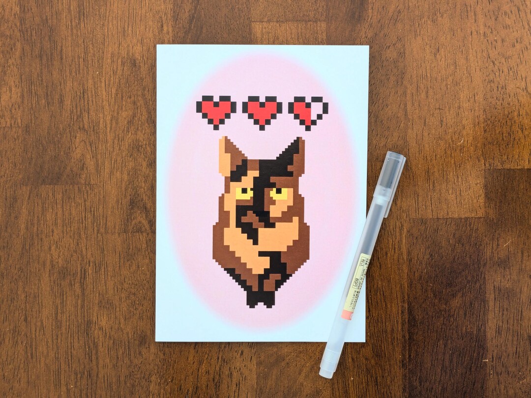 Cat Valentine's Day Card: Pixel Art of a Tortoiseshell Cat With a ...