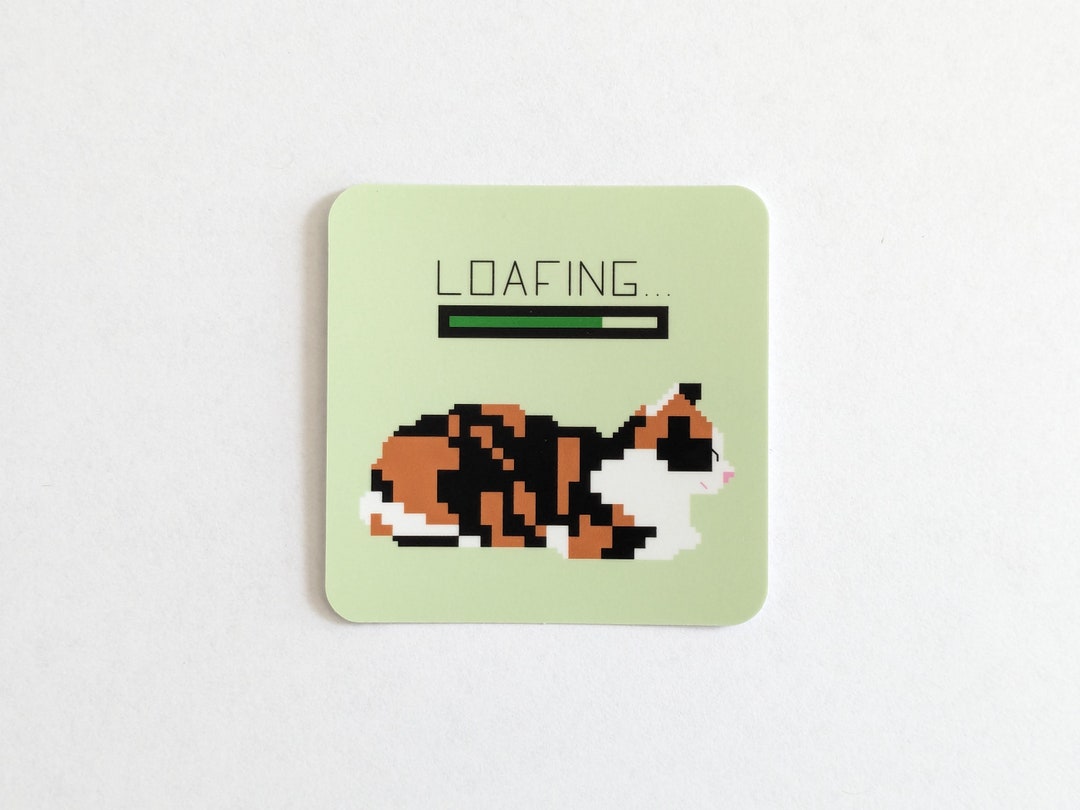 Cat Loaf Sticker: Pixel Art of a Calico Cat Under a Loading Bar on a ...