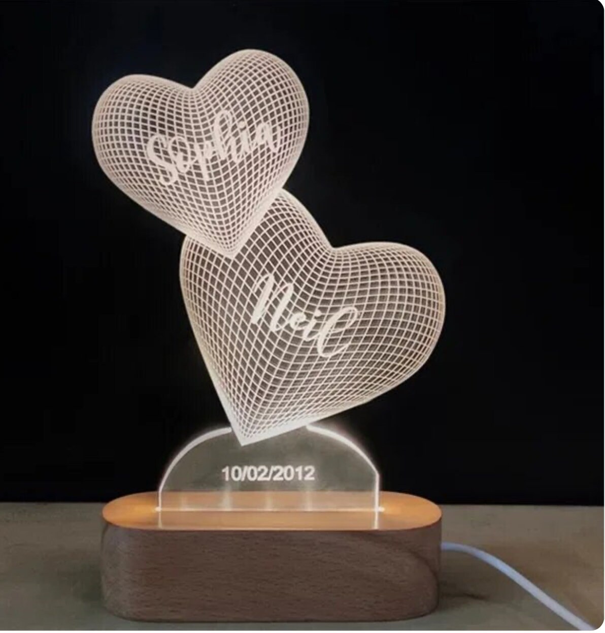 Personalized Names Date 3D Illusion Night Light Heart Balloon Custom ...