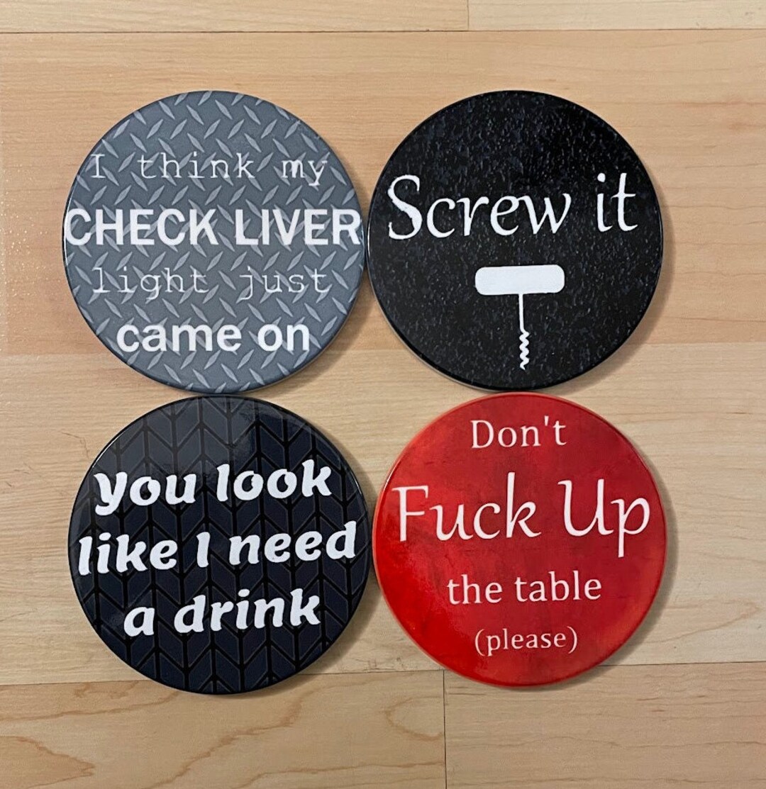 Whimsical Set of Four Funny Coasters, Drinks, Home Decor, Bar Cart ...