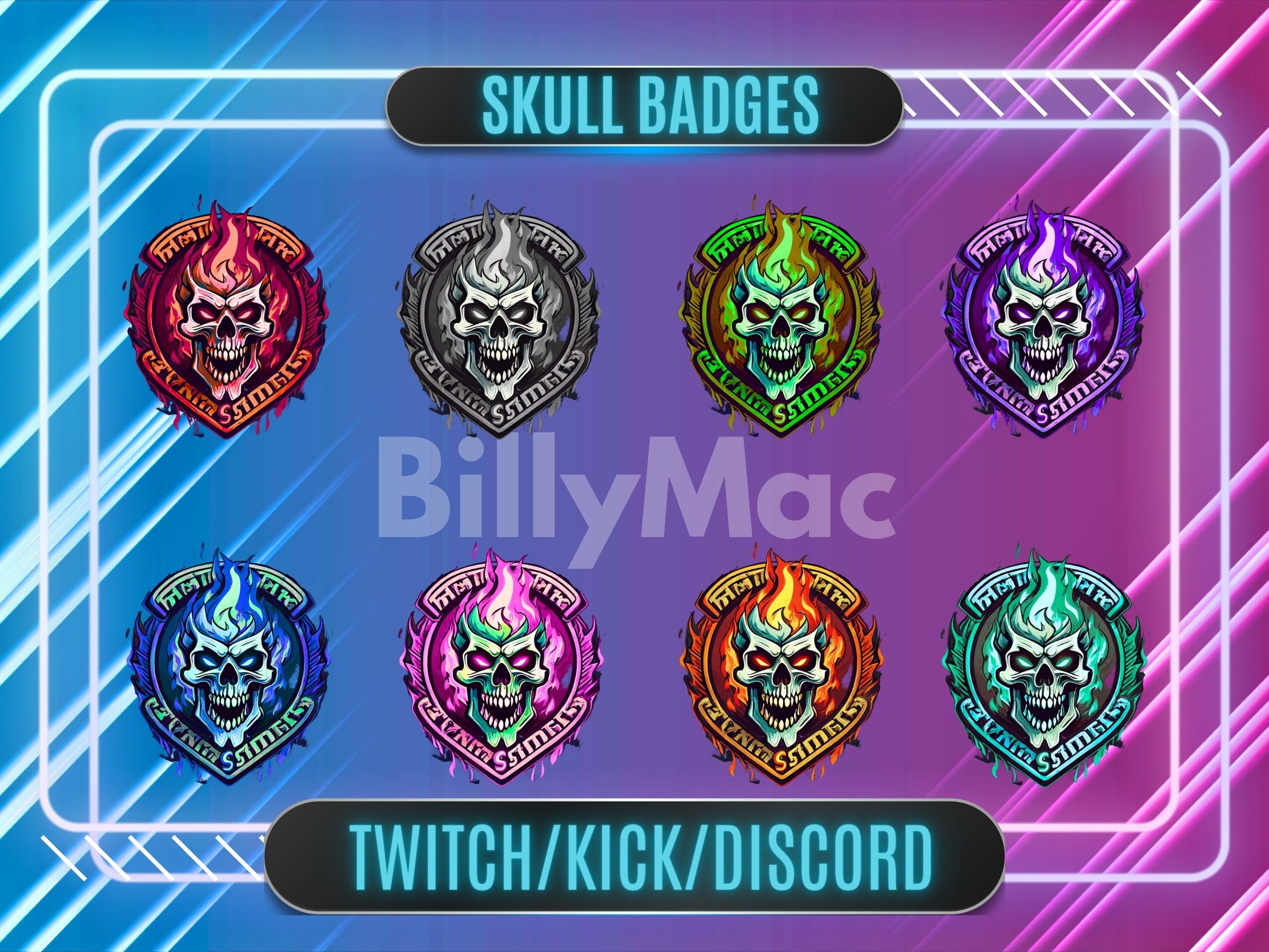 Skull Emblems for Twitch Kick and Discord Twitch Sub Icons - Etsy