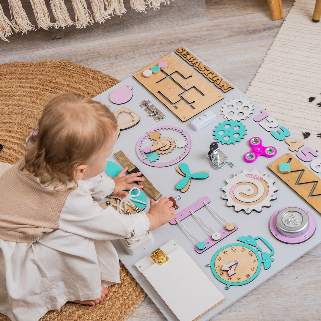 Large Baby Busy Board Girl Montessori Sensory Toy, Toddler Activity ...