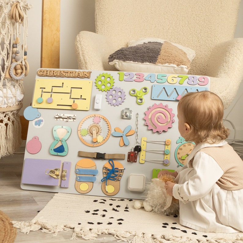 Large Wooden Busy Board for Kids Montessori Educational Activity Center ...