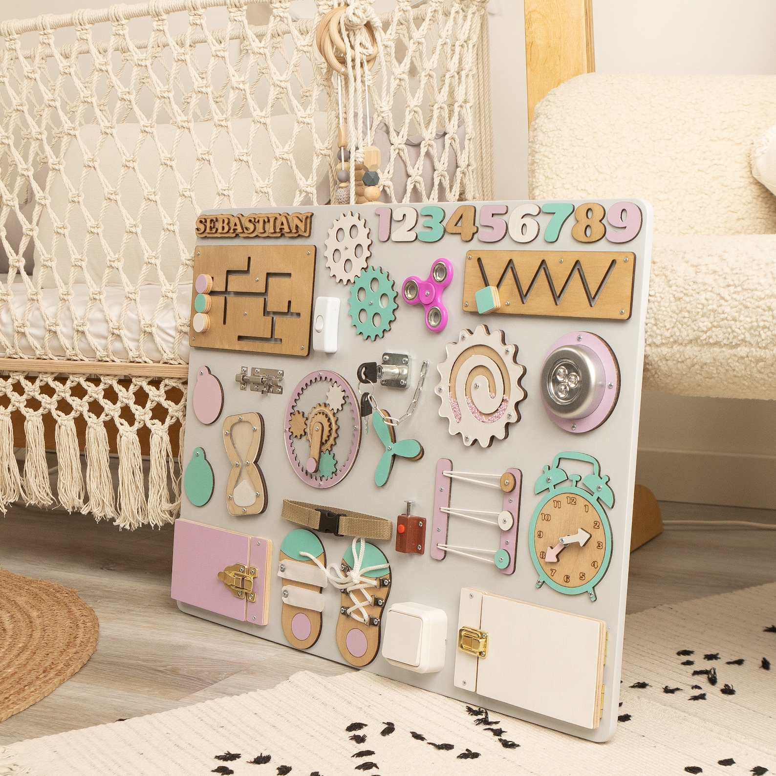 Large Wooden Busy Board for Kids Montessori Educational Activity Center ...