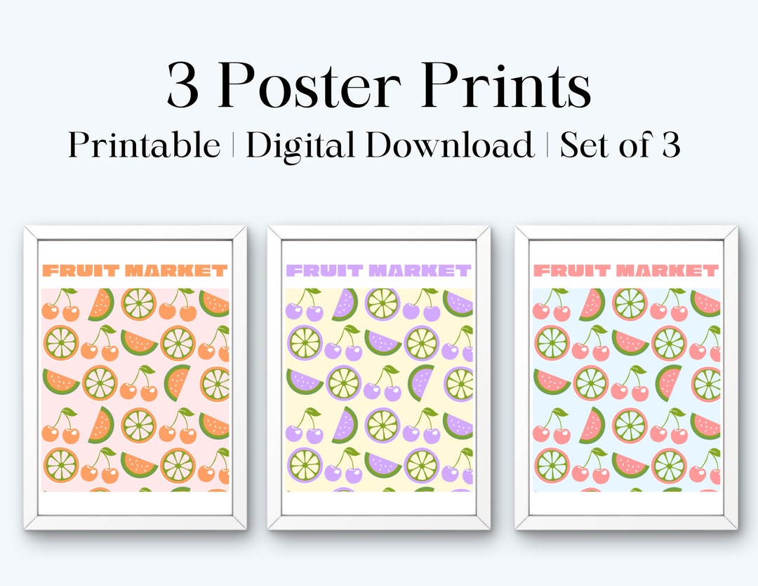 Set of 3 Fruit Market Poster Prints, Digital Downloads, Printable Wall ...