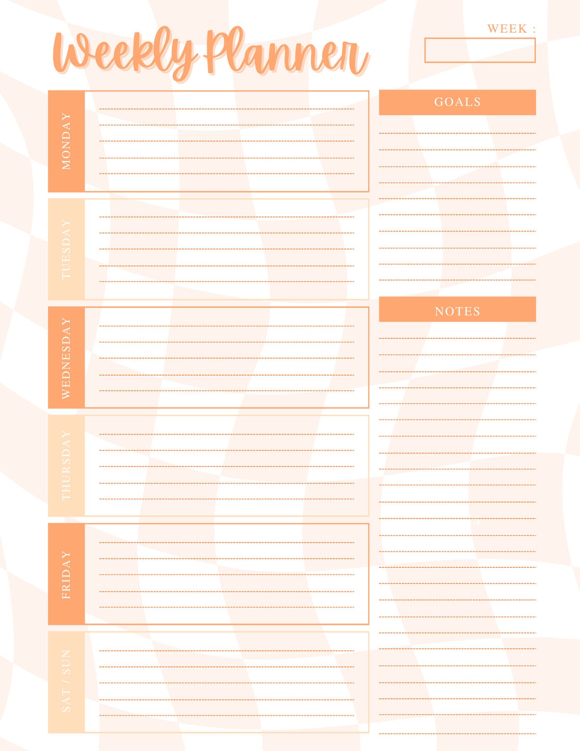 One Page Orange Digital Weekly Planner Printable, Instant Download ...