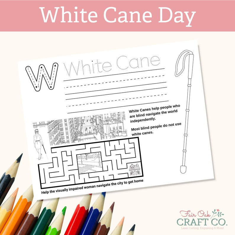 White Cane Day Worksheet - Etsy