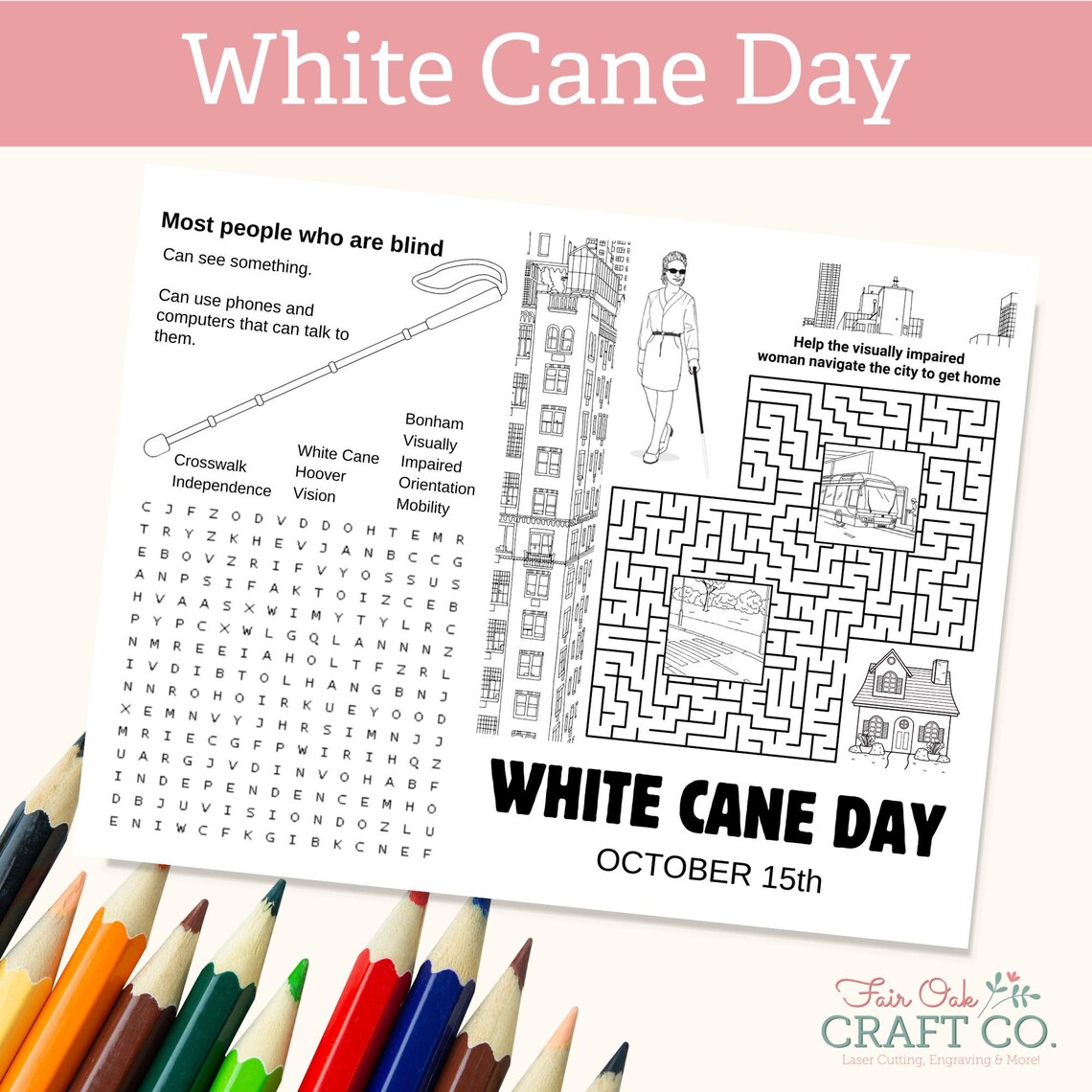 White Cane Day Worksheet - Etsy