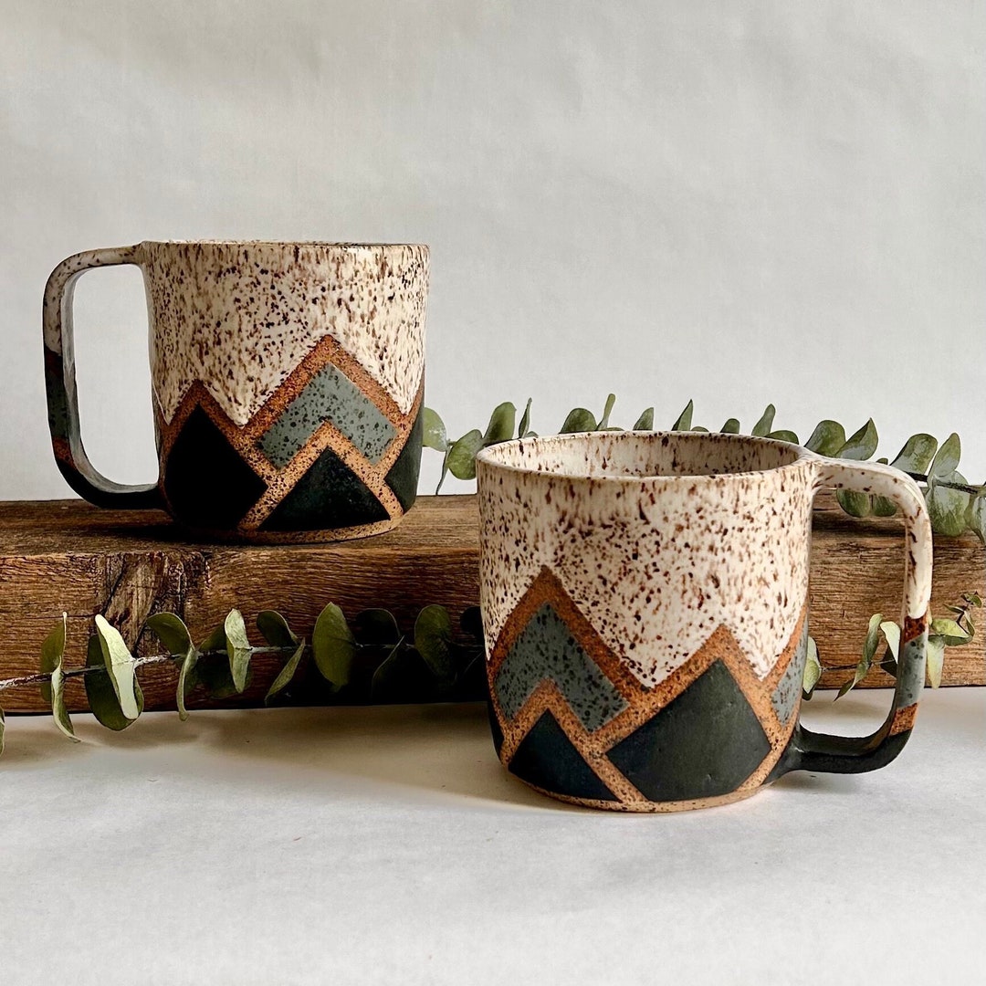 Snowy Sky Mountain Mug / Handmade Ceramic Mug With Geometric Design - Etsy