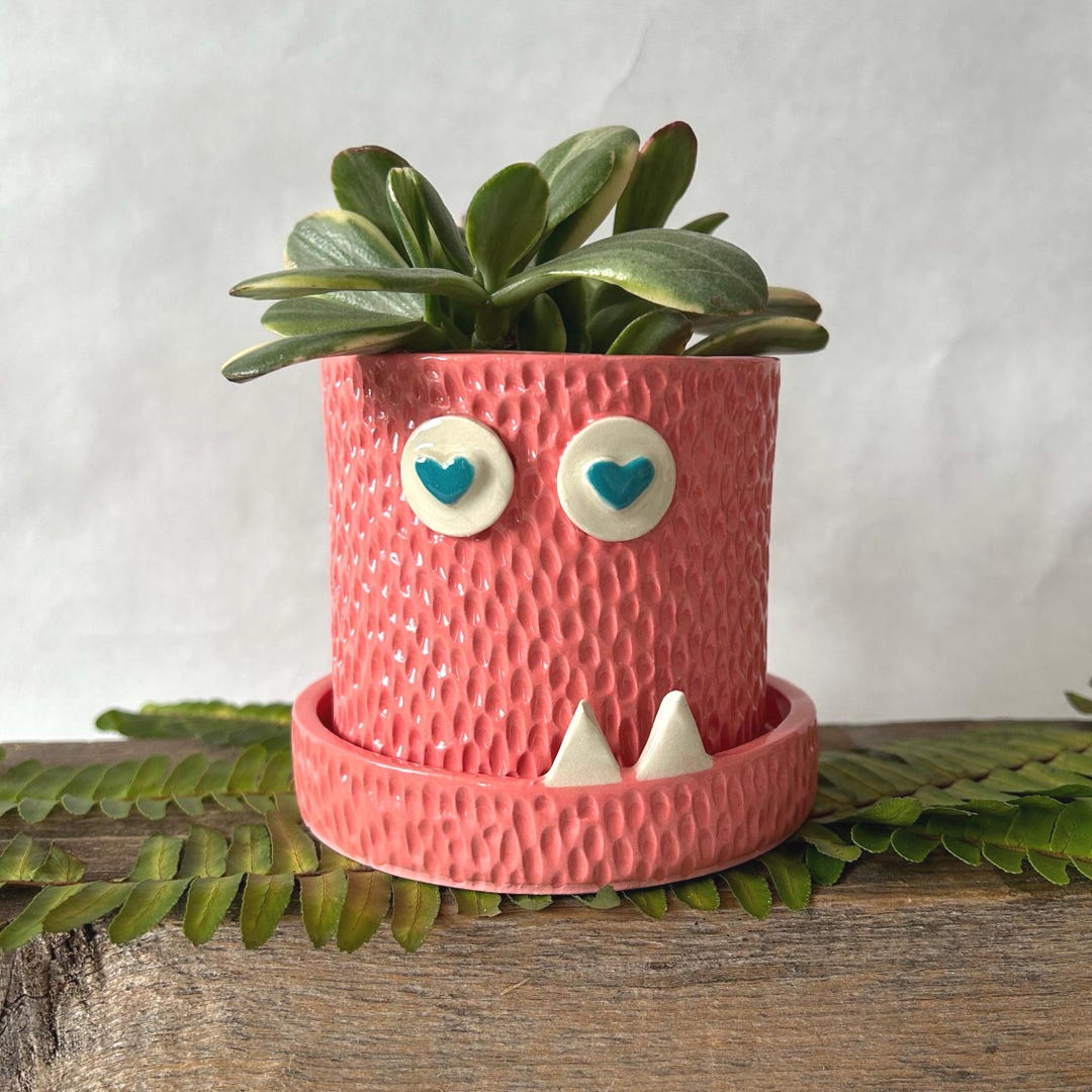 Pink Love Monster Planter / Unique Handmade Ceramic Planter - Etsy