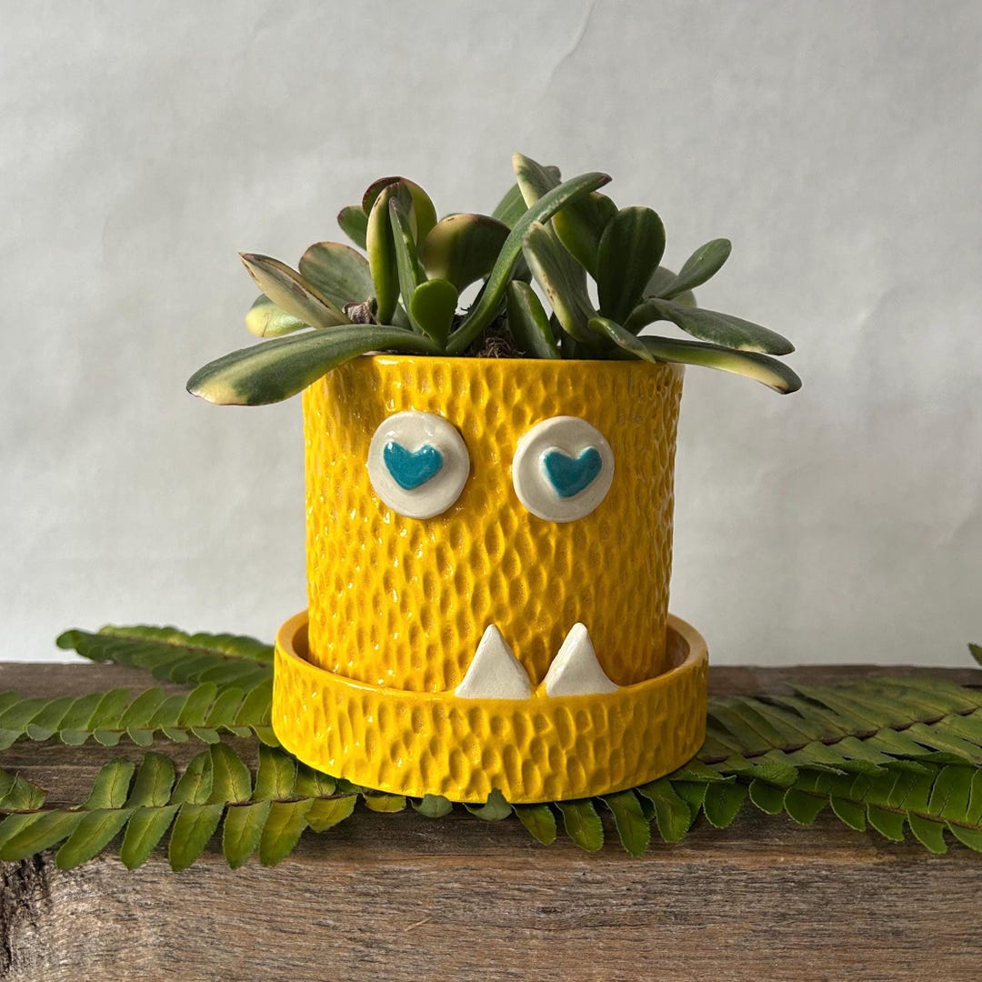 Yellow Love Monster Planter / Handmade Ceramic Planter - Etsy