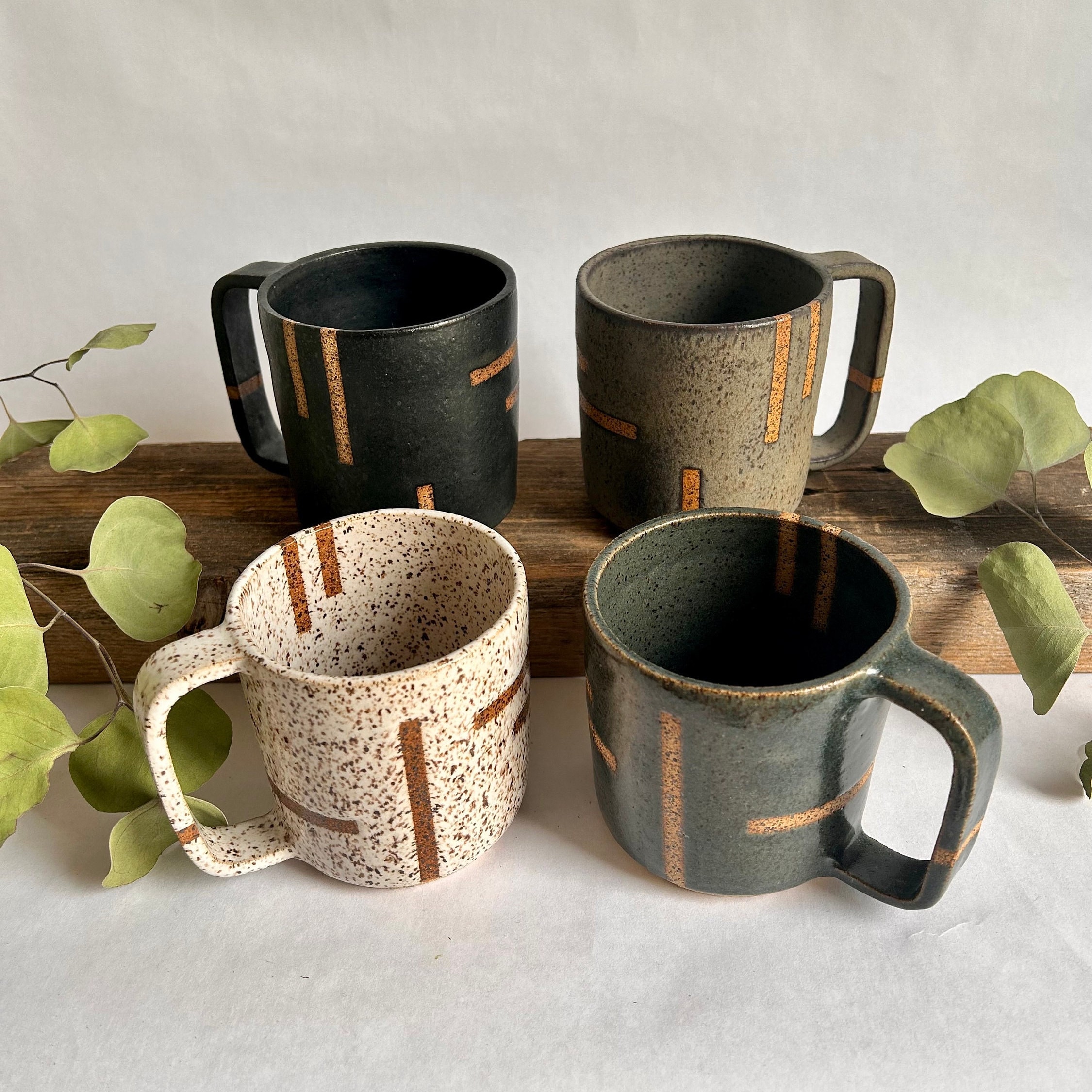 Gray Handmade Ceramic Mug With Abstract Geometric Lines - Etsy