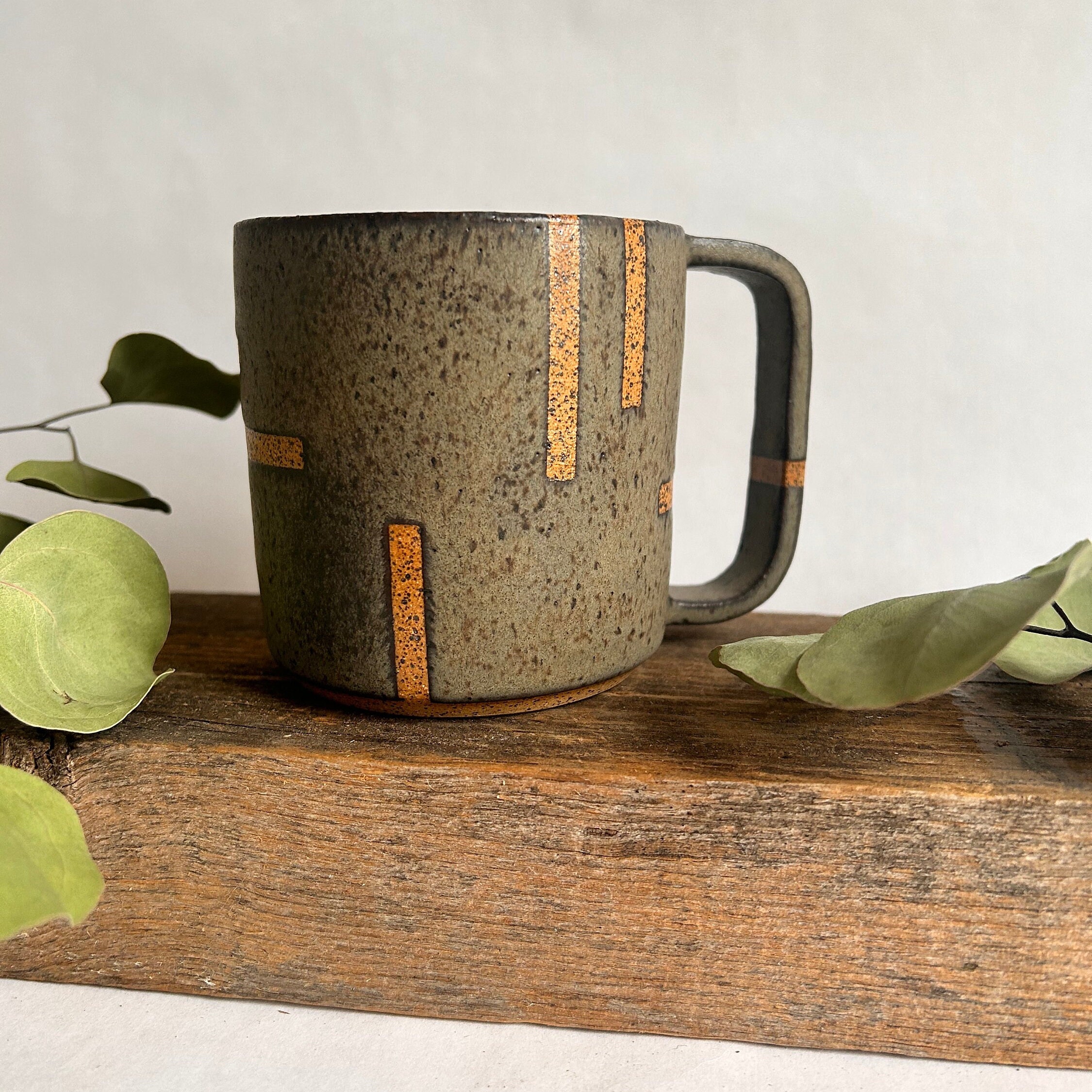 Gray Handmade Ceramic Mug With Abstract Geometric Lines - Etsy