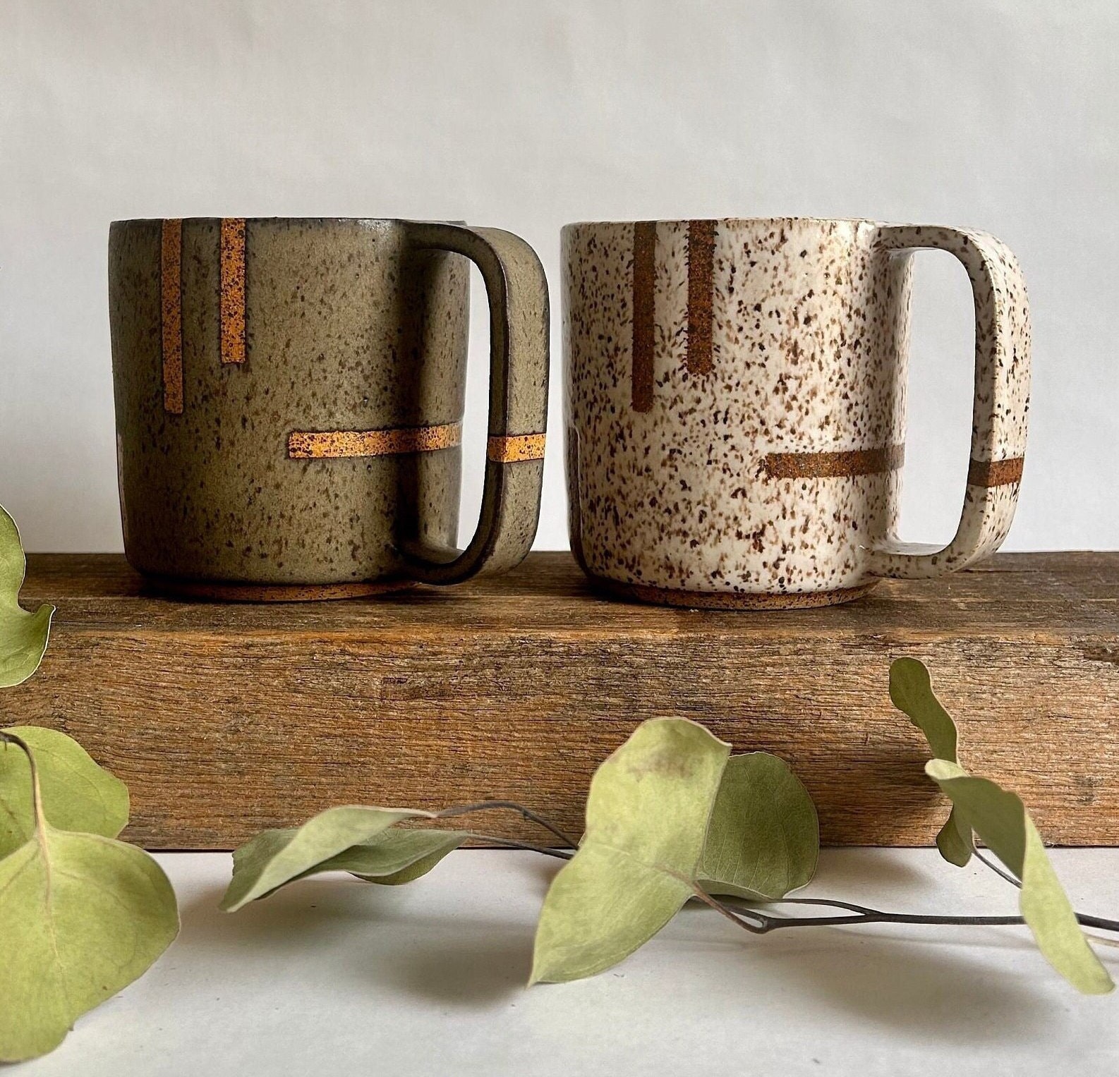 Gray Handmade Ceramic Mug With Abstract Geometric Lines - Etsy