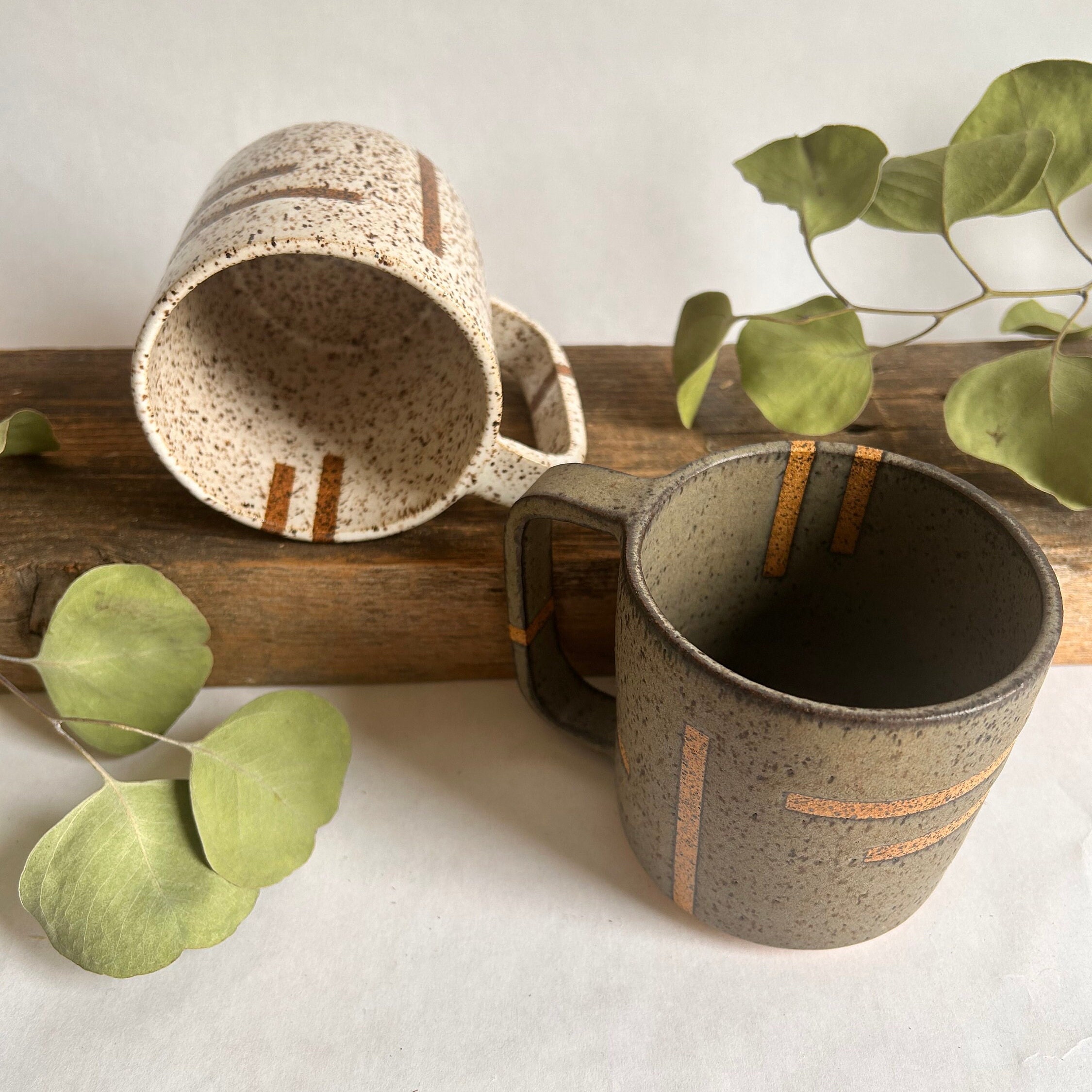 Gray Handmade Ceramic Mug With Abstract Geometric Lines - Etsy