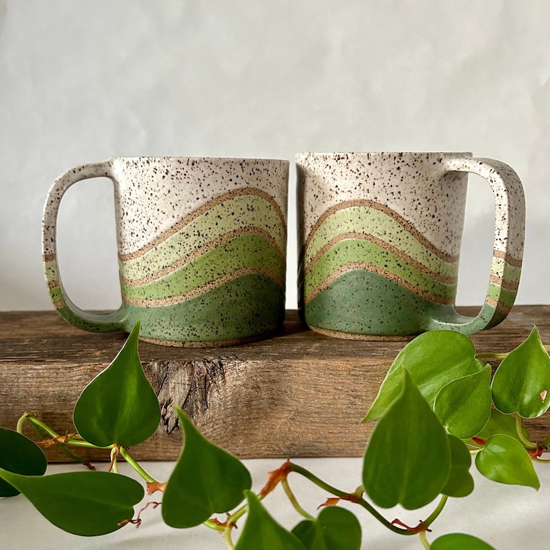Handmade Ceramic Green Gradient Mountain Mug - Etsy