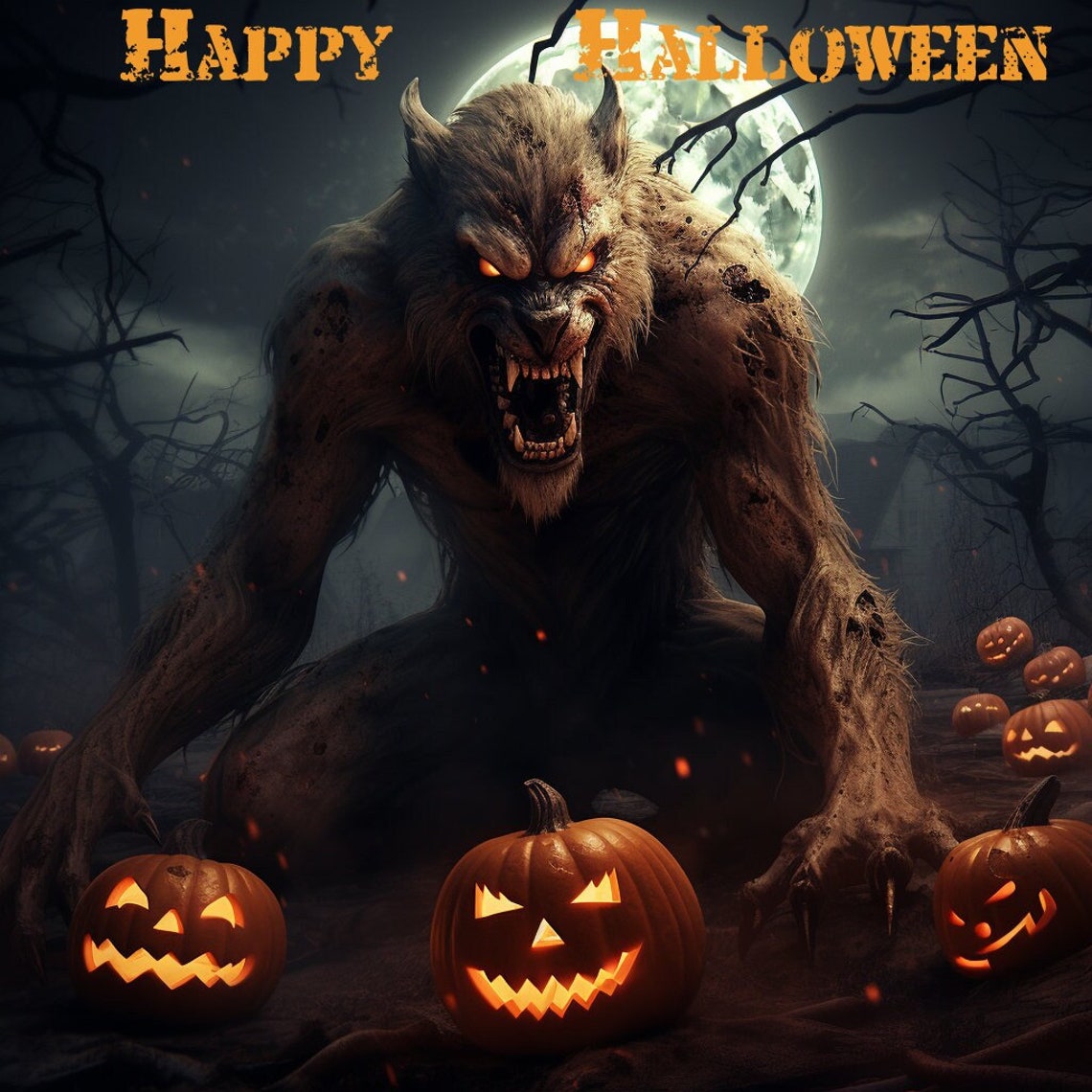Digital Art Instant Download Halloween Werewolf Pumpkins Jack-o ...
