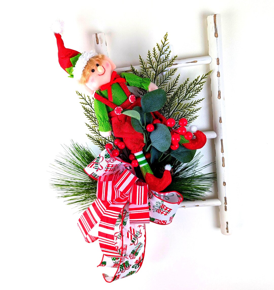 Christmas Elf on Ladder Decoration, Large Christmas Tree Ornament, Fun ...