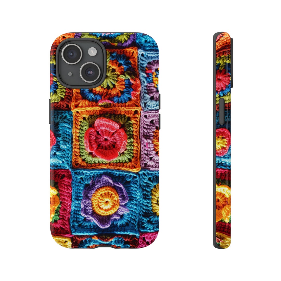 Fun 3D Crochet Granny Squares Phone Case, Unique Phone Case, Aesthetic ...
