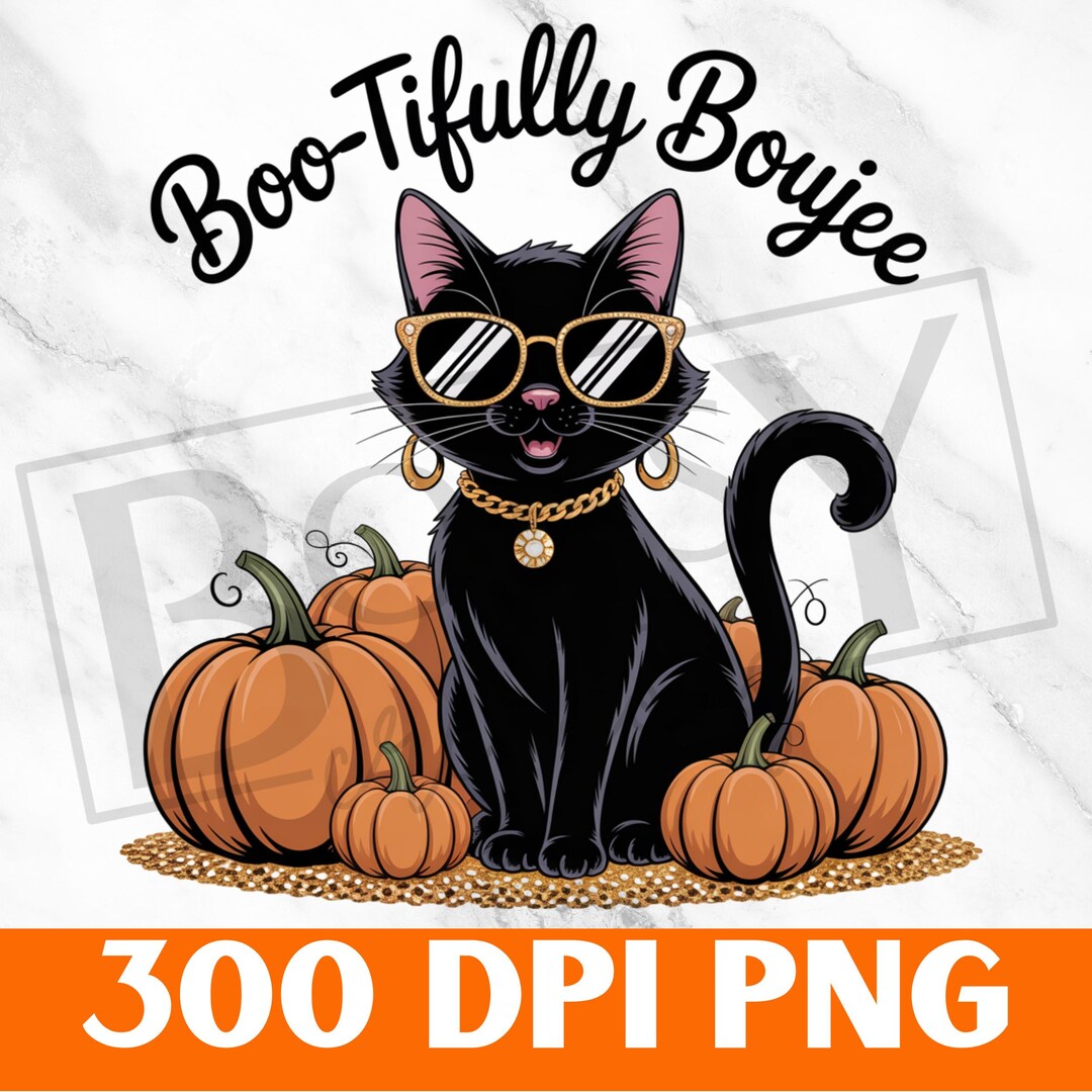 Boujee Black Cat Halloween PNG, Pumpkin Graphic (digital Download) - Etsy