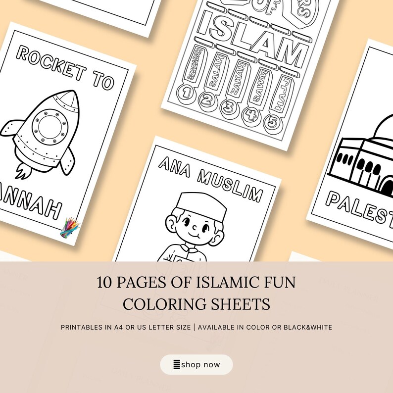 Islamic Activity Sheets for Kids, Islamic Coloring Book, Muslim Kids ...