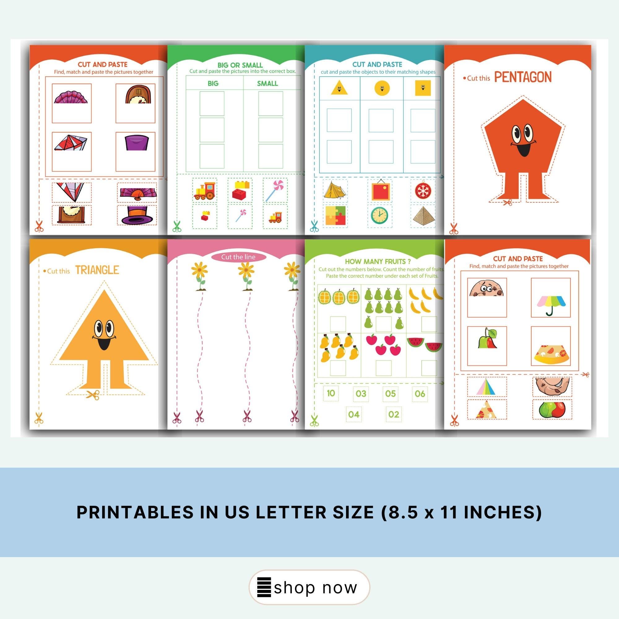 Kids Cut & Glue Worksheets, Activity Pages for Kids, Cut and Paste ...