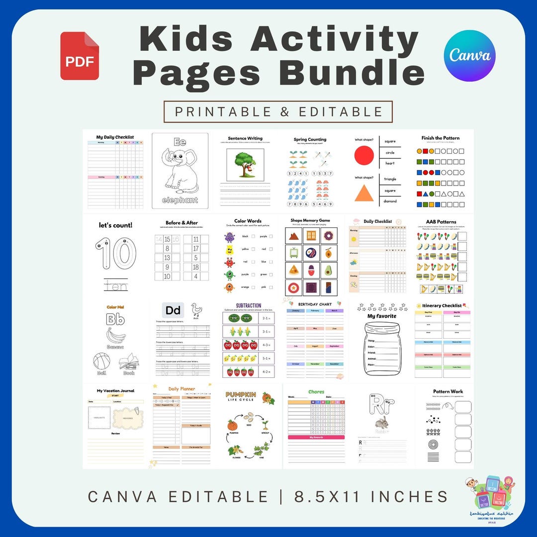 Kids Activity Pack Bundle, Kids Activity Pack, Printable Activity ...