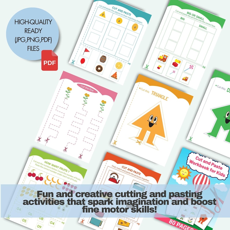 Kids Cut & Glue Worksheets, Activity Pages for Kids, Cut and Paste ...