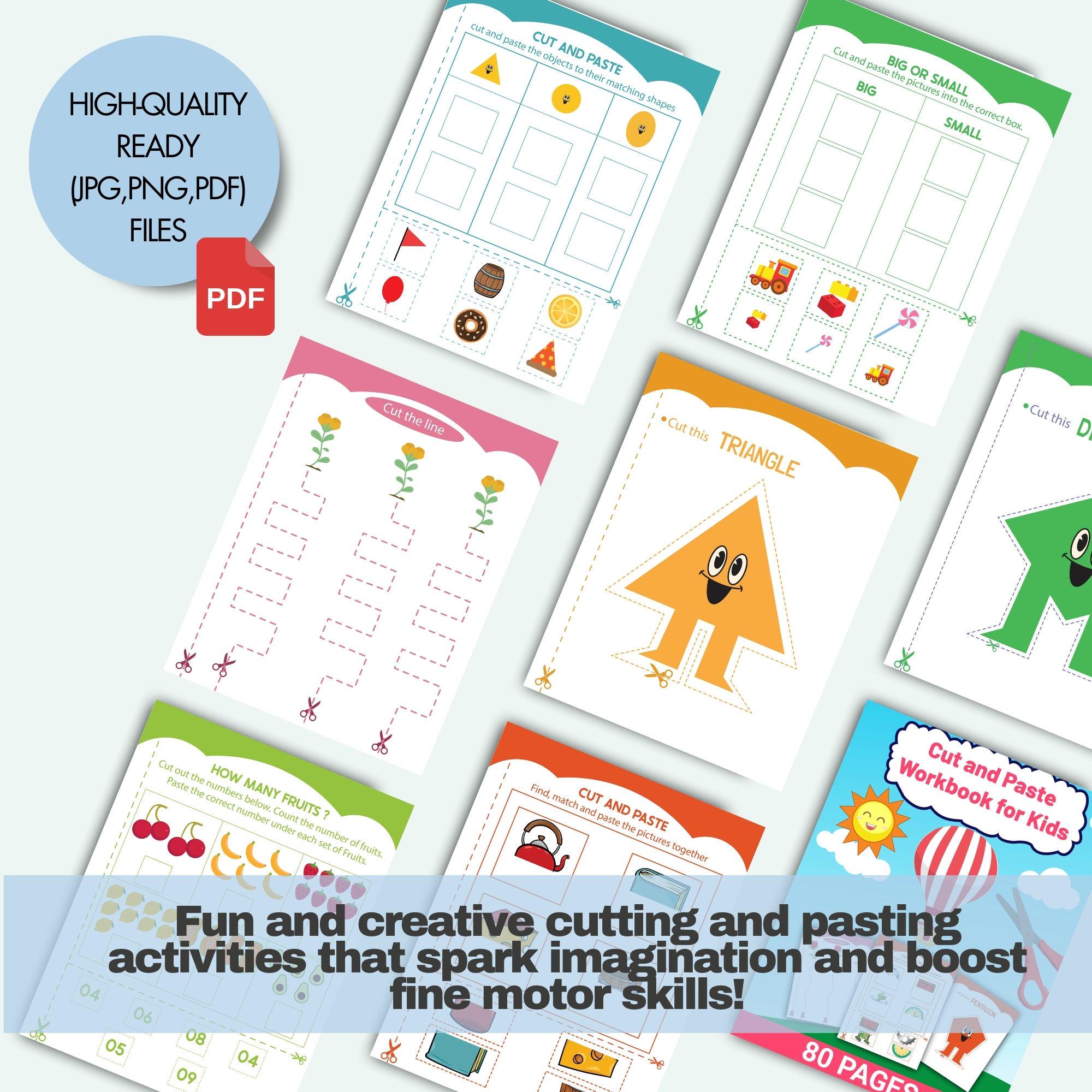 Kids Cut & Glue Worksheets, Activity Pages for Kids, Cut and Paste ...