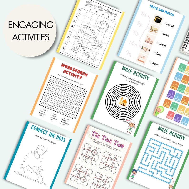 Islamic Activity Sheets for Kids, Islamic Coloring Book, Muslim Kids ...
