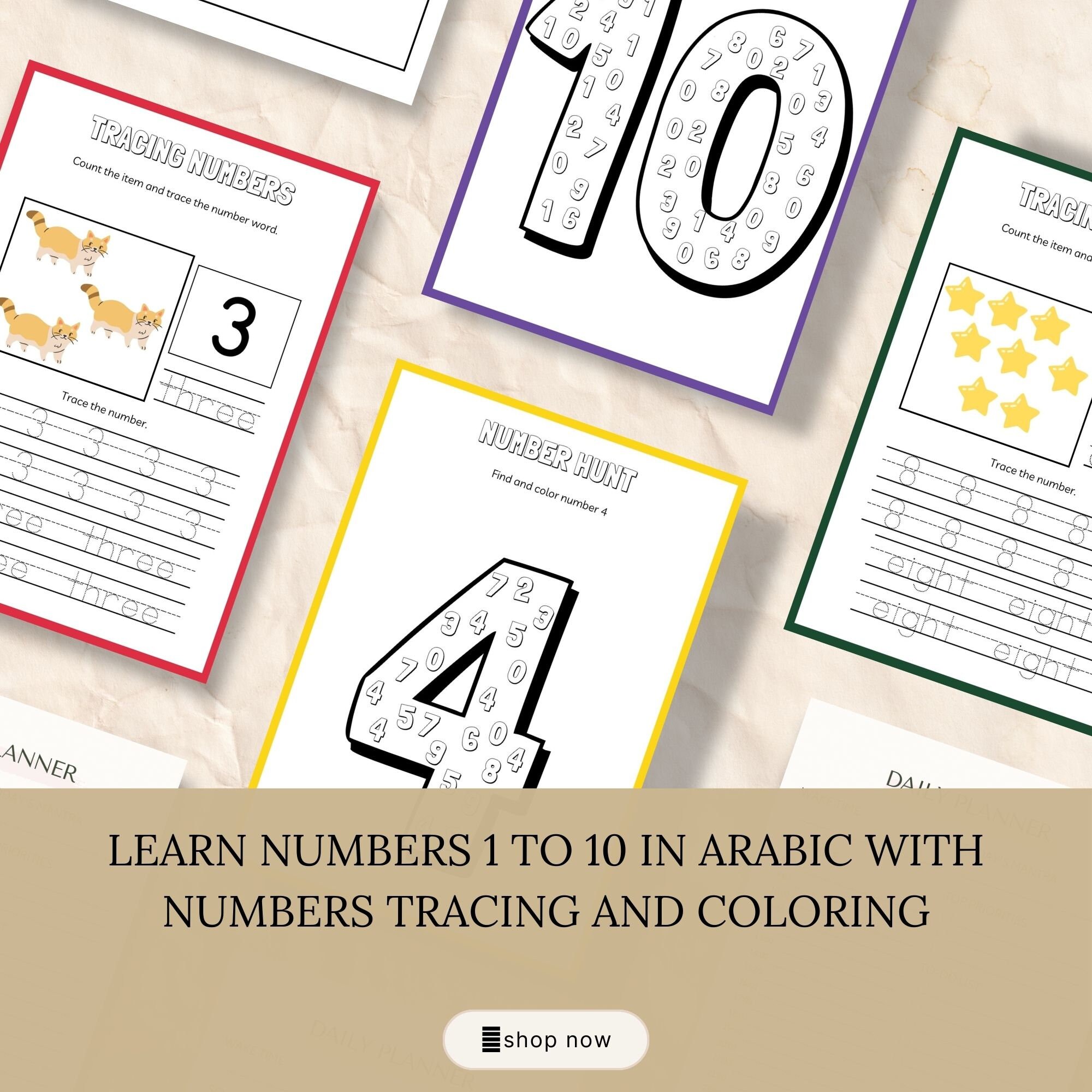 Arabic Numbers Preschool Workbook, Printable Number Worksheets for Kids ...