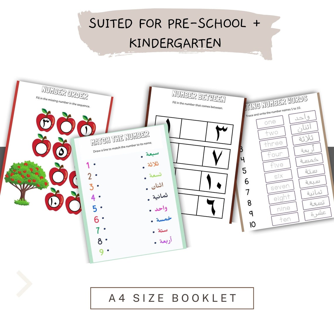 Arabic Numbers Preschool Workbook, Printable Number Worksheets for Kids ...