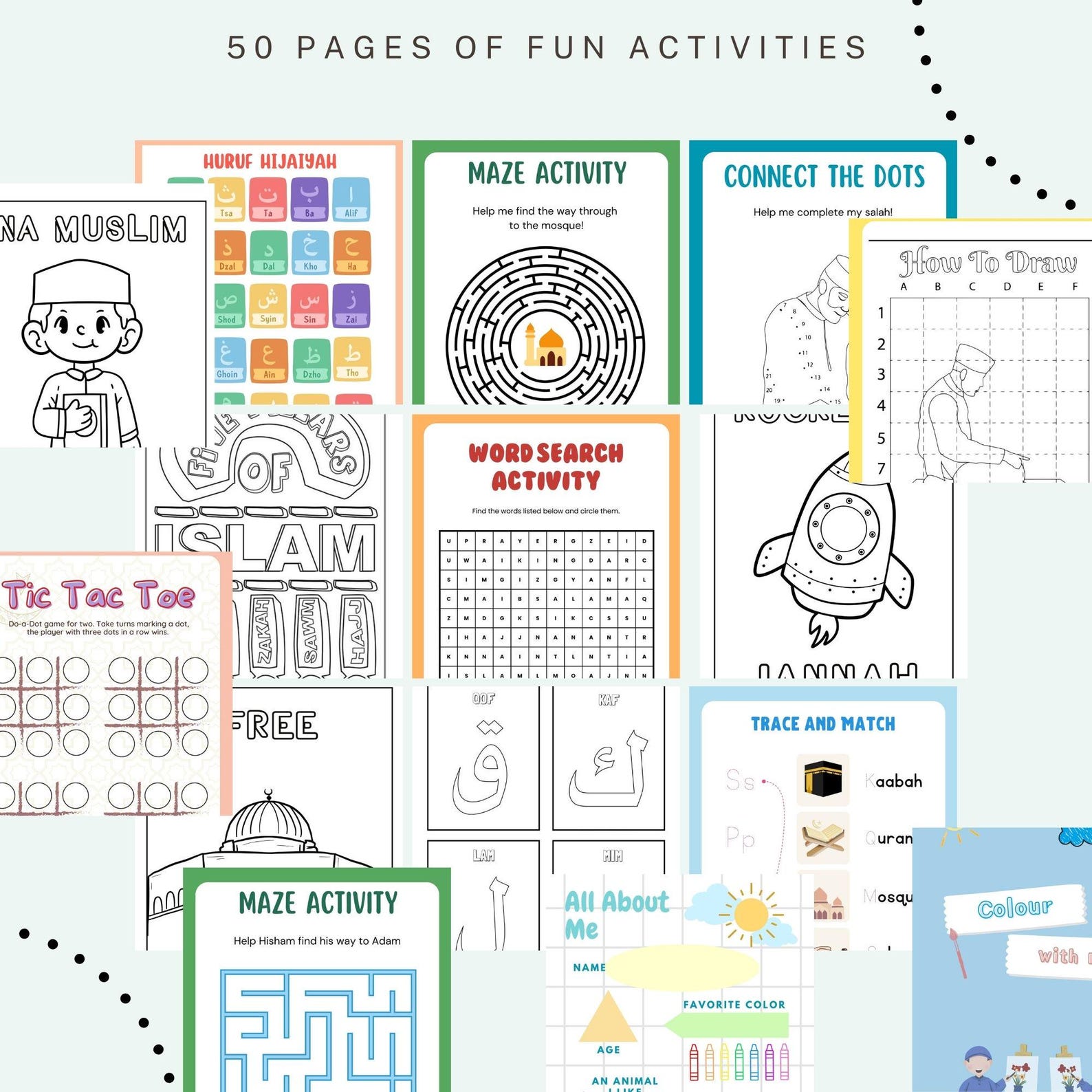 Islamic Activity Sheets for Kids, Islamic Coloring Book, Muslim Kids ...