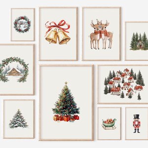 Watercolor Christmas Gallery Wall Art Set of 15 Prints, Classic ...