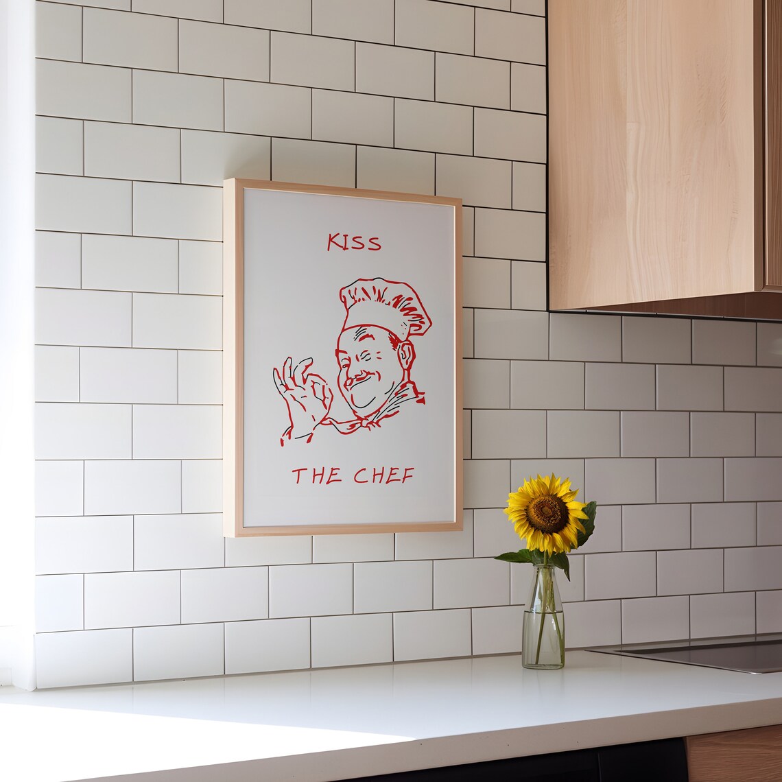 Kiss the Chef Print, Aesthetic Kitchen Wall Decor, Cute Cooking Art ...