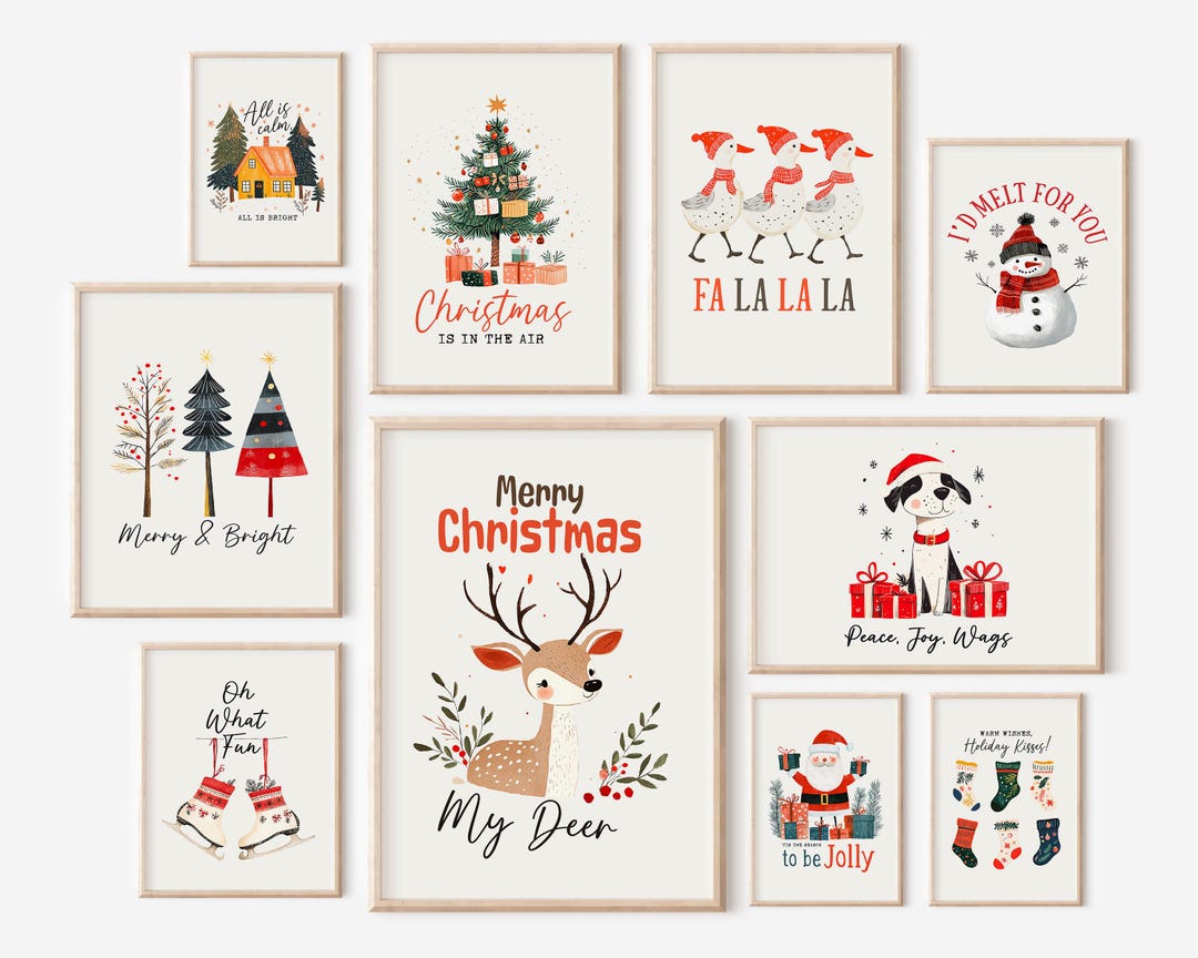 Set of 12 Christmas Prints, Christmas Gallery Wall Art, Cozy Christmas ...