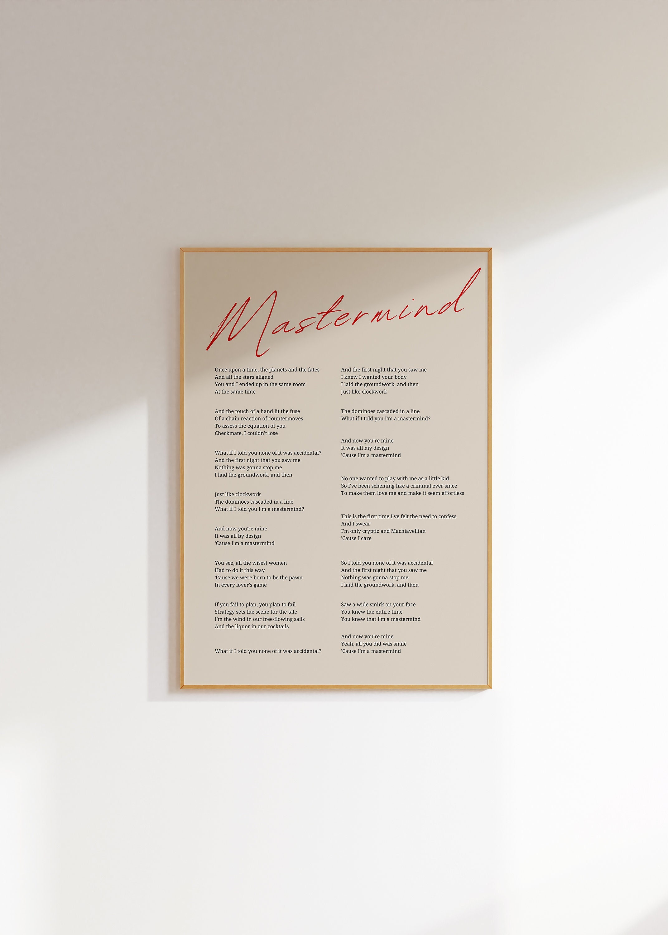 Mastermind Song Lyrics Printable Poster, Minimalist Midnights Taylor's ...