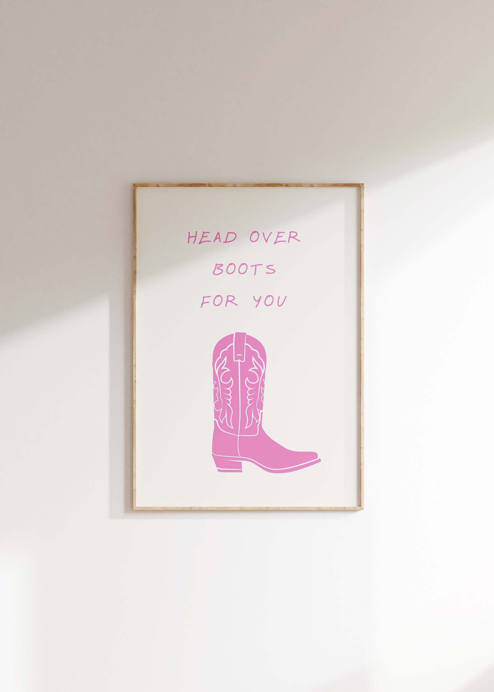 Head Over Boots for You, Pink Cowboy Boot Art Print, Minimalist Western ...